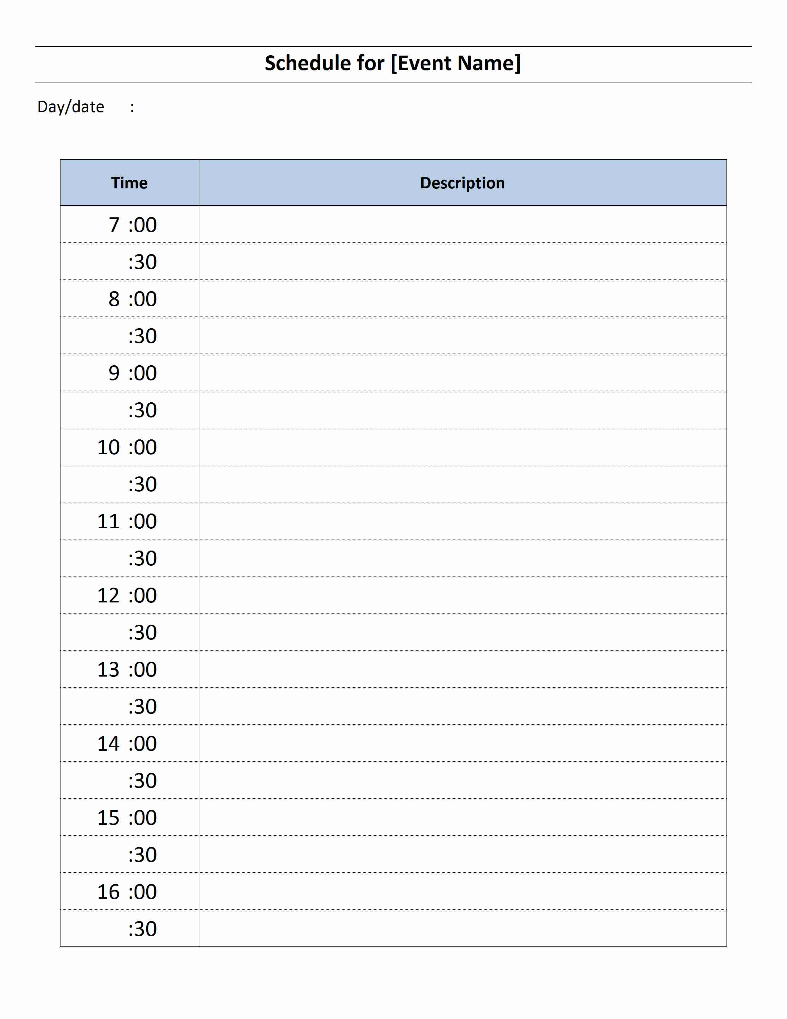 Daily Event Schedule Open Office Templates