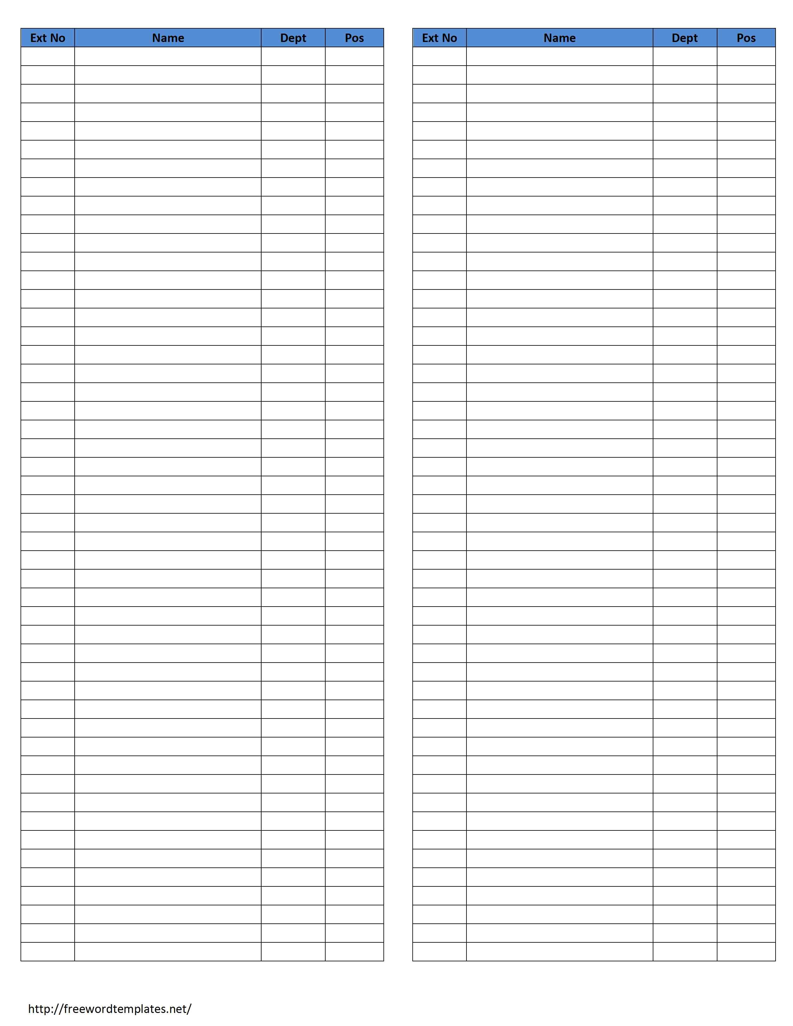Phone Extension List Open Office Templates